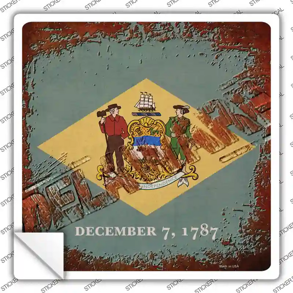 Delaware Rusty Stamped Novelty Square Sticker Decal | Smart Blonde