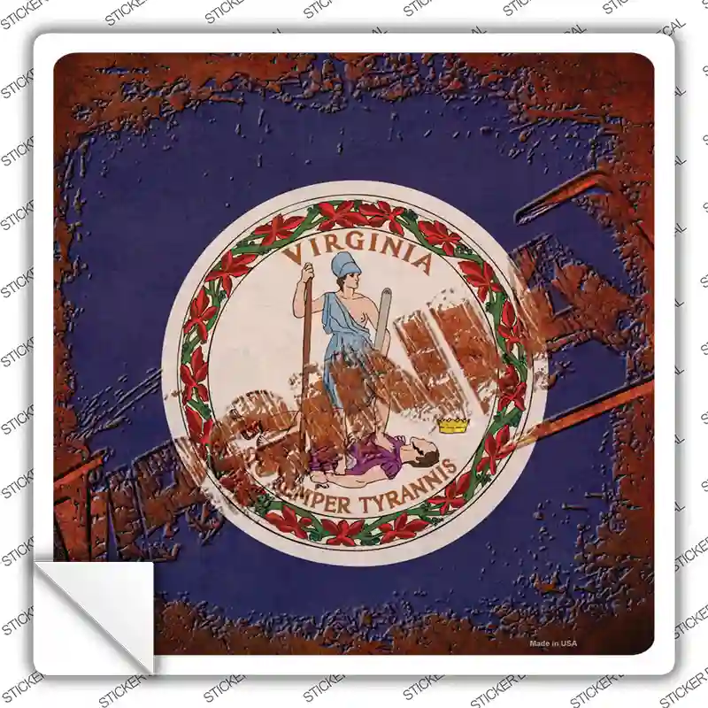 Virginia Rusty Stamped Novelty Square Sticker Decal | Smart Blonde